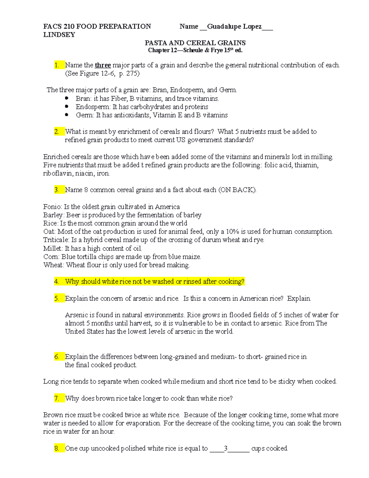 12Sg-cereal 15th - 12 cereal - FACS 210 FOOD PREPARATION Name Guadalupe ...