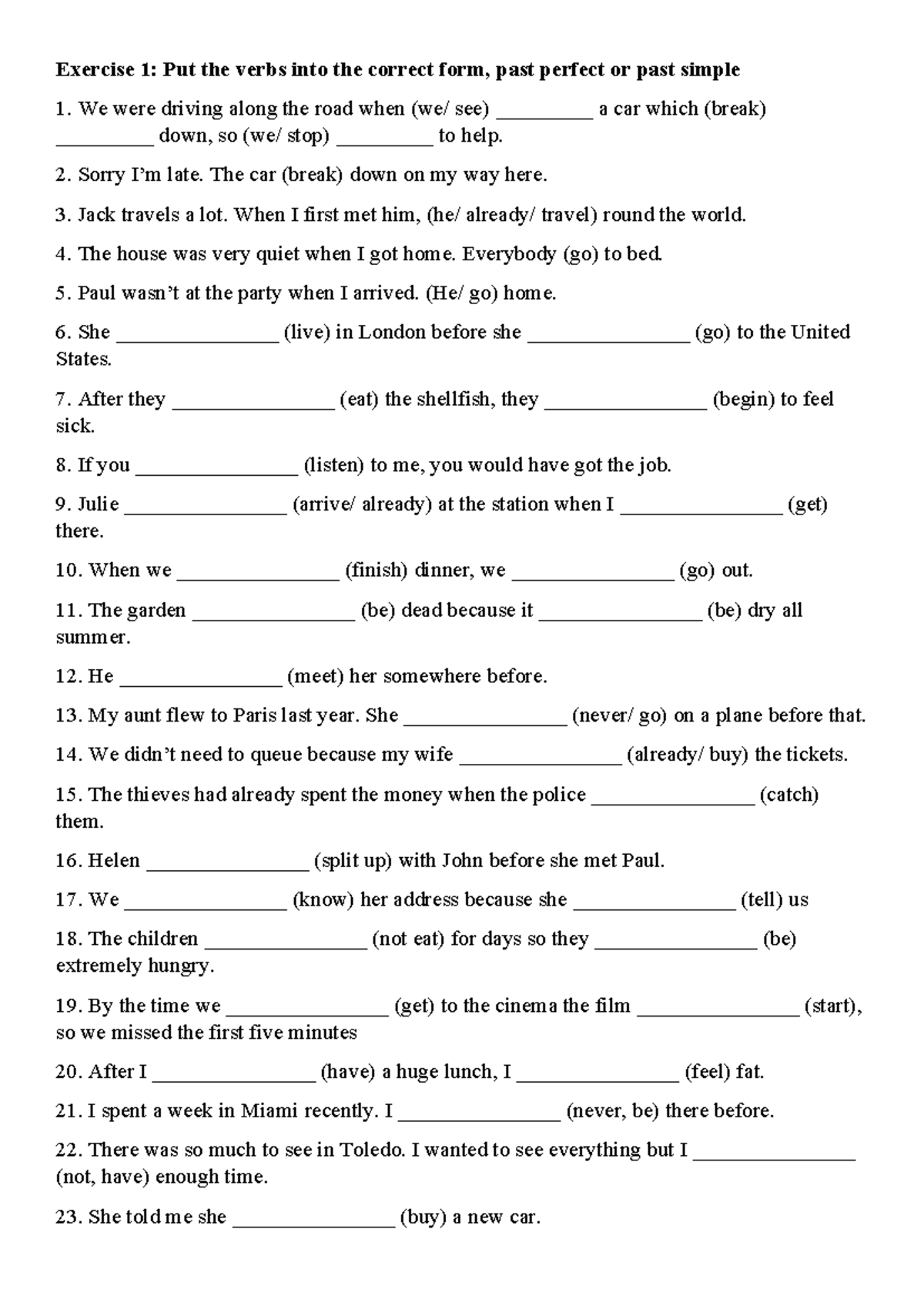 Ps and pp, defining and non defining - Exercise 1: Put the verbs into ...