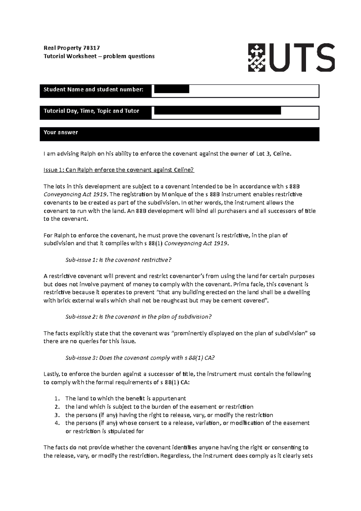 Tutorial Pre-Preparation Worksheet 7 - Real Property 70317 Tutorial ...