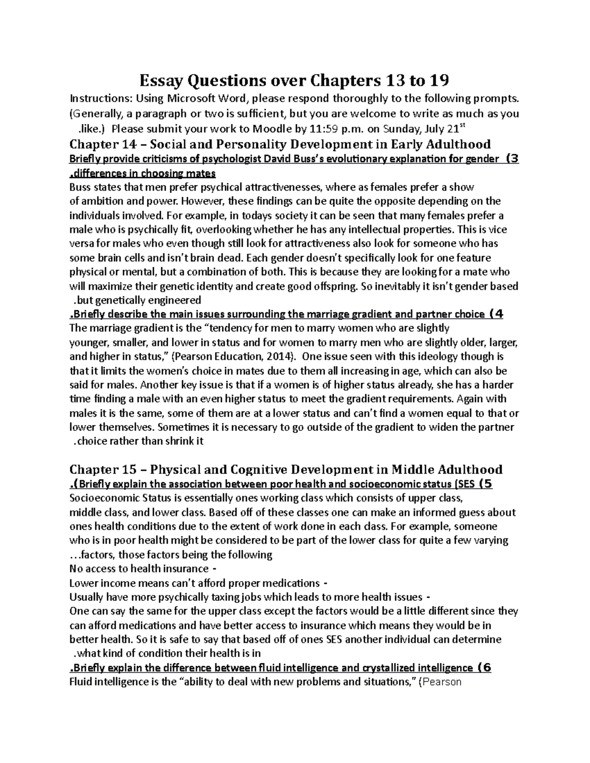 PSY 241 - Essay Questions (Chapters 14-19) - Essay Questions over Chapters 13 to 19 Instructions ...