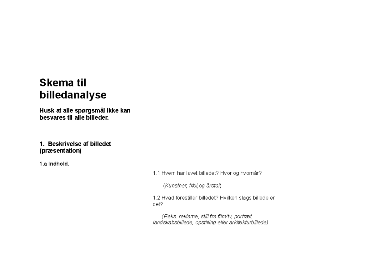 Billedanalyse tilpasset til elever - ikationsmodel Skema til billedanalyse Husk at alle ...