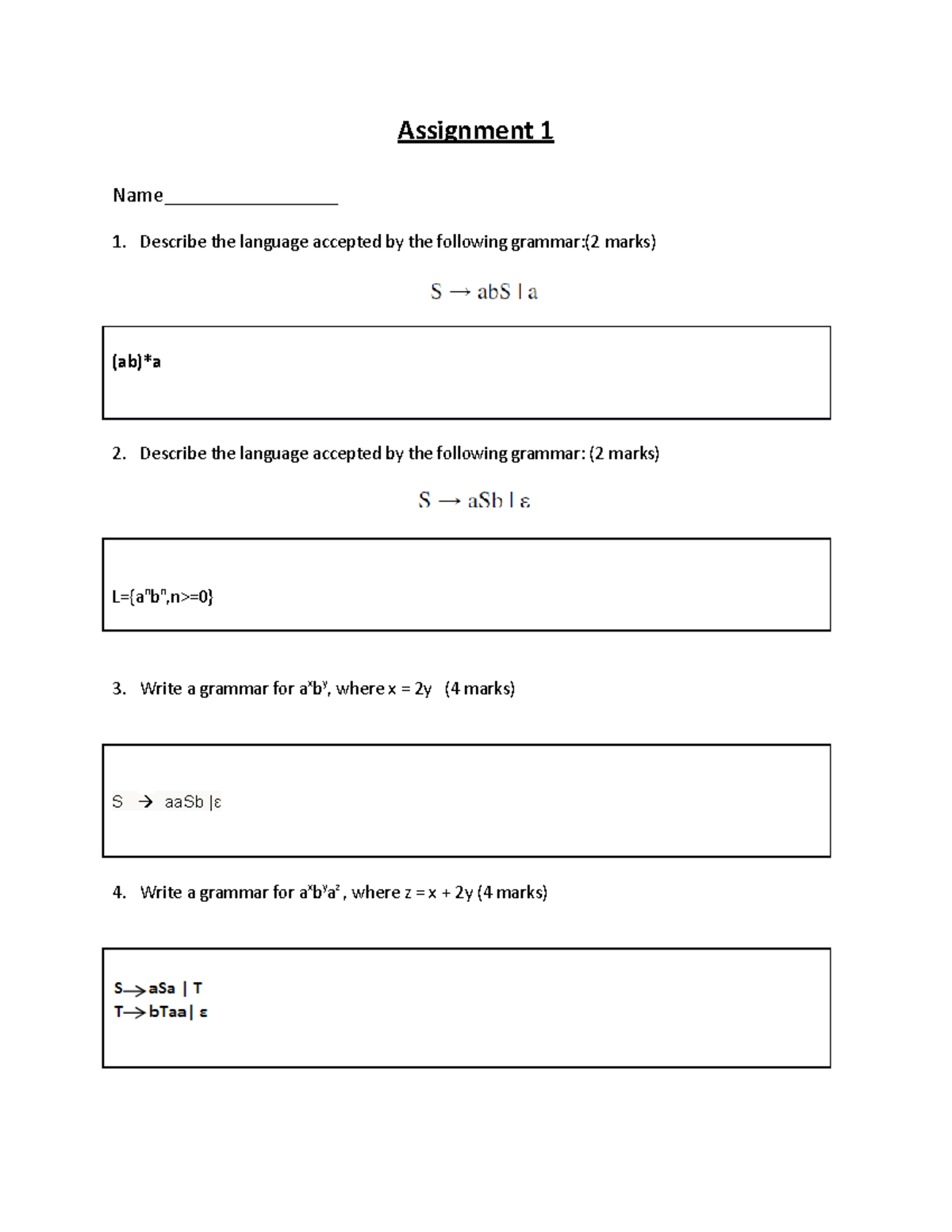 Assignment 1 Solution Cfl And Pda Theory Of Automata Assignment 1 Name