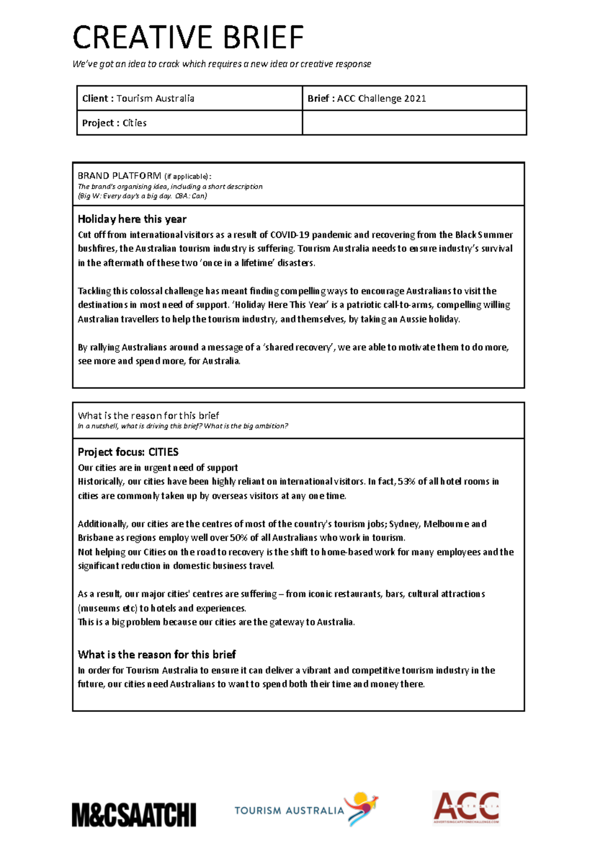 M&C Saatchi TA Creative Brief Assessment 1 - ADVT3505 - UQ - Studocu