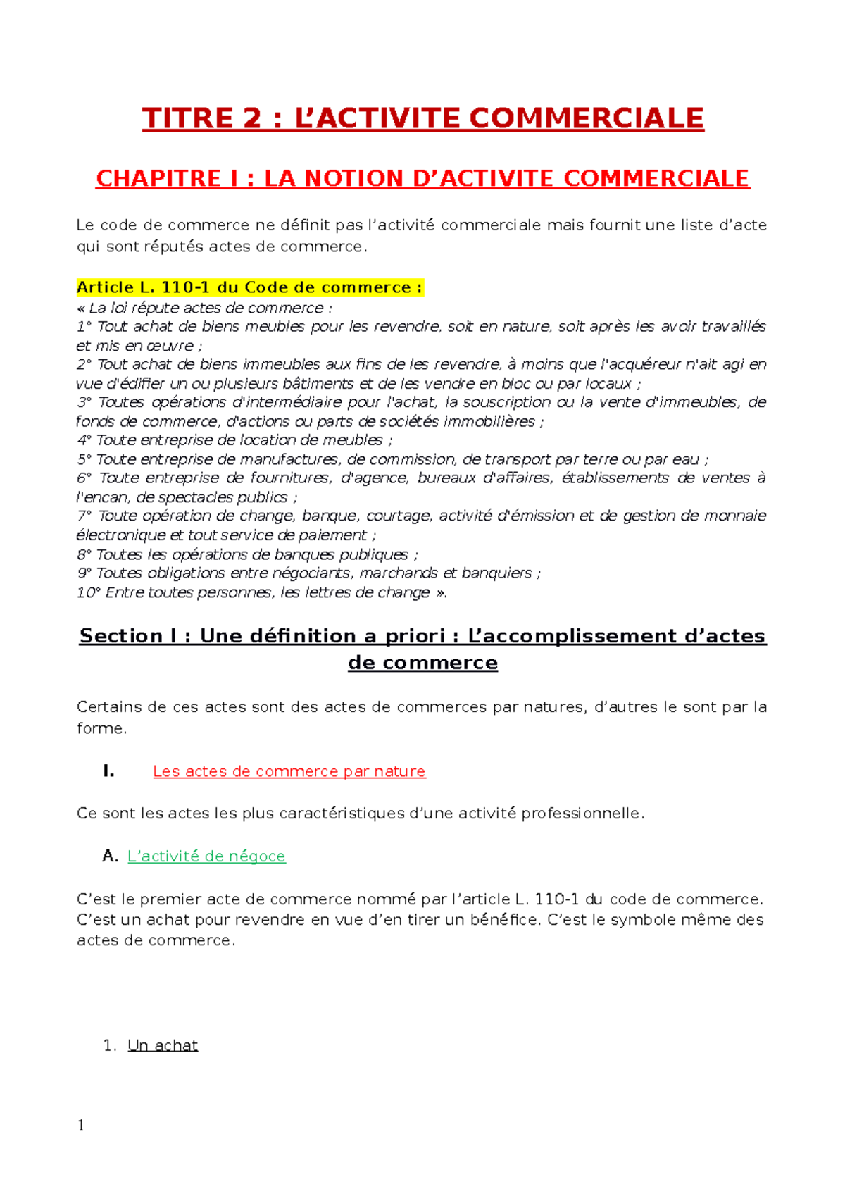 Leçon 2 : l'activité commerciale - TITRE 2 : L’ACTIVITE COMMERCIALE ...