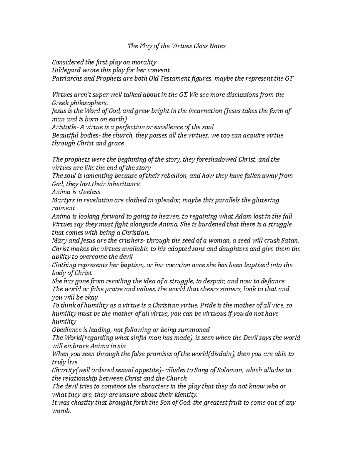 The Play of the Virtues Class Notes - The Play of the Virtues Class ...