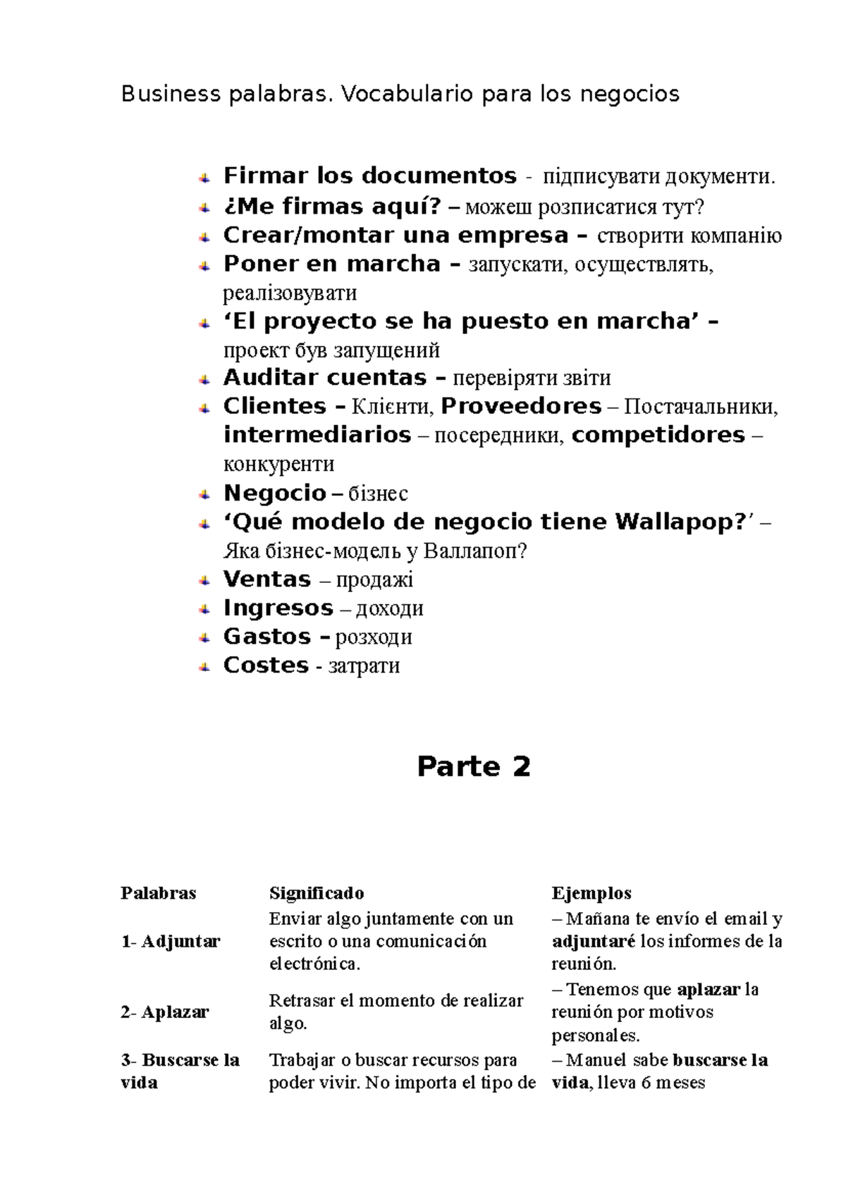 Business palabras - Vocabulario temas 10 - Business palabras ...