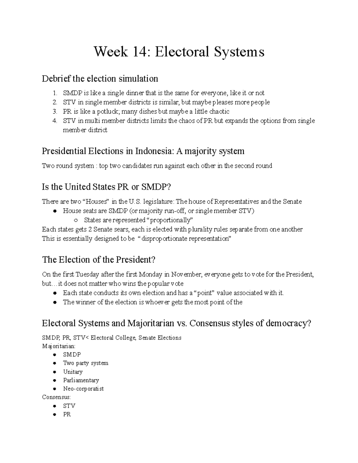 Week 14 Electoral Systems - Week 14: Electoral Systems Debrief the ...