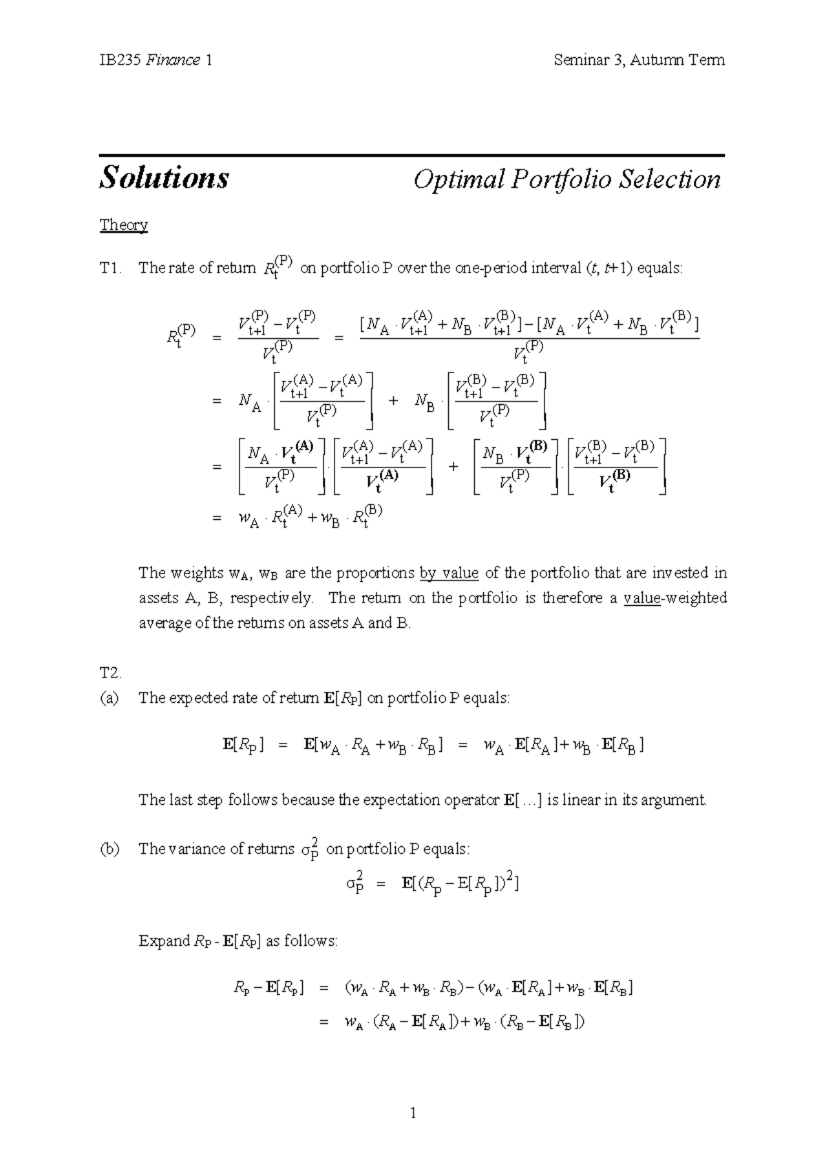 IB 35 seminar 3 As - _________________________ Solutions Optimal ...