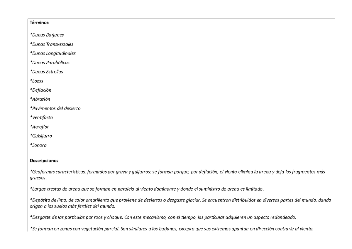Geologia Modulo 3 API 3 - Términos *Dunas Barjanes *Dunas Transversales ...