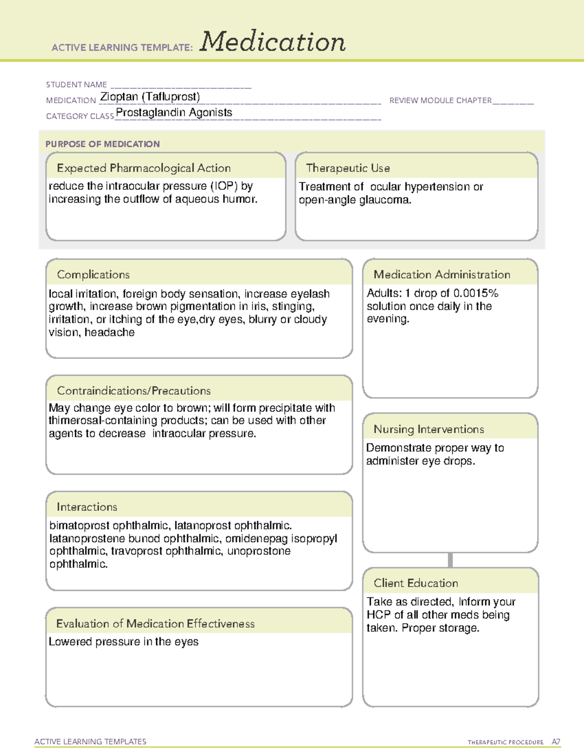 Zitopan Eye drops ATI Medication Template - ACTIVE LEARNING TEMPLATES ...
