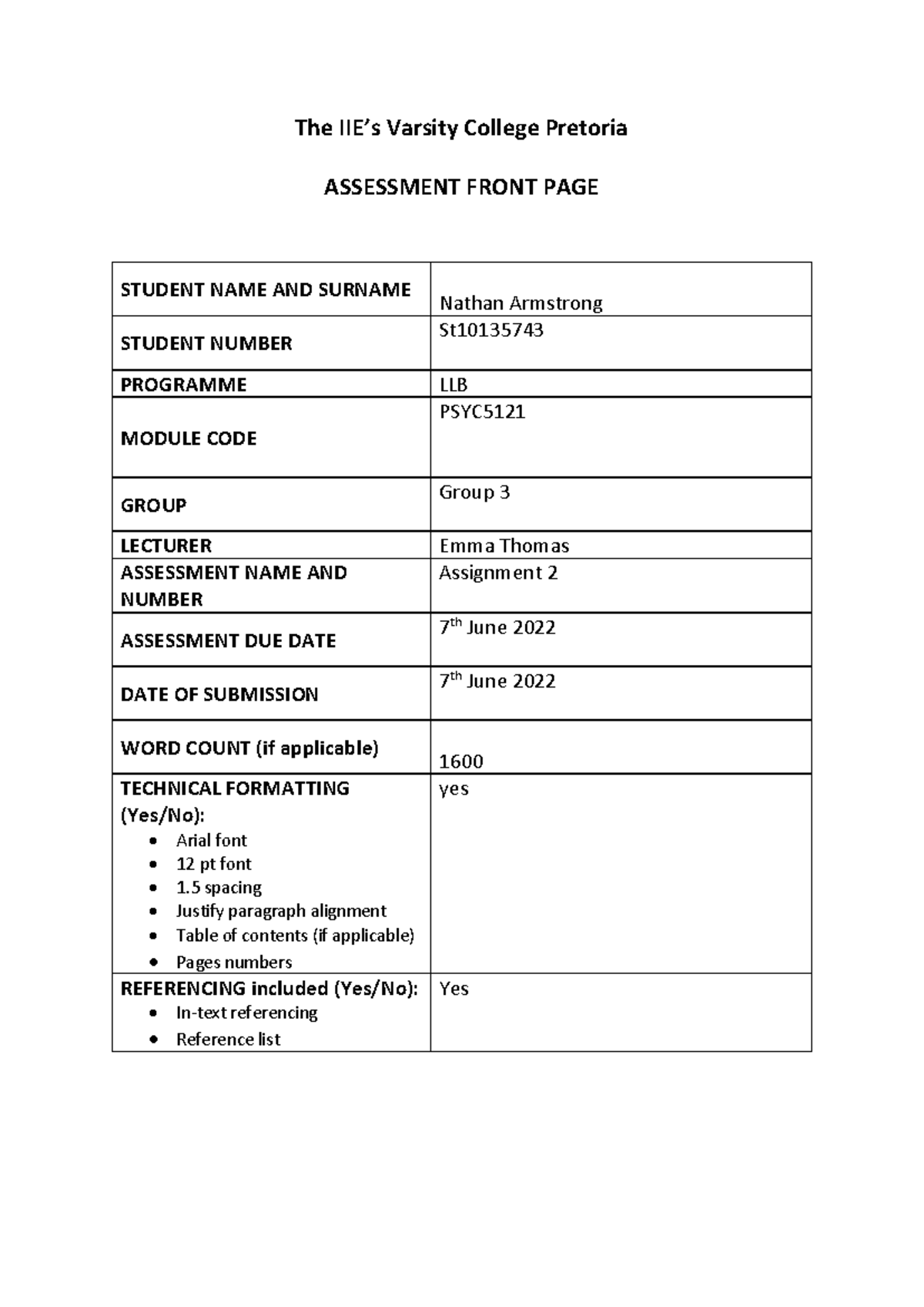 ST10135743 PSYC5121 Essay oulines - The IIE’s Varsity College Pretoria ...