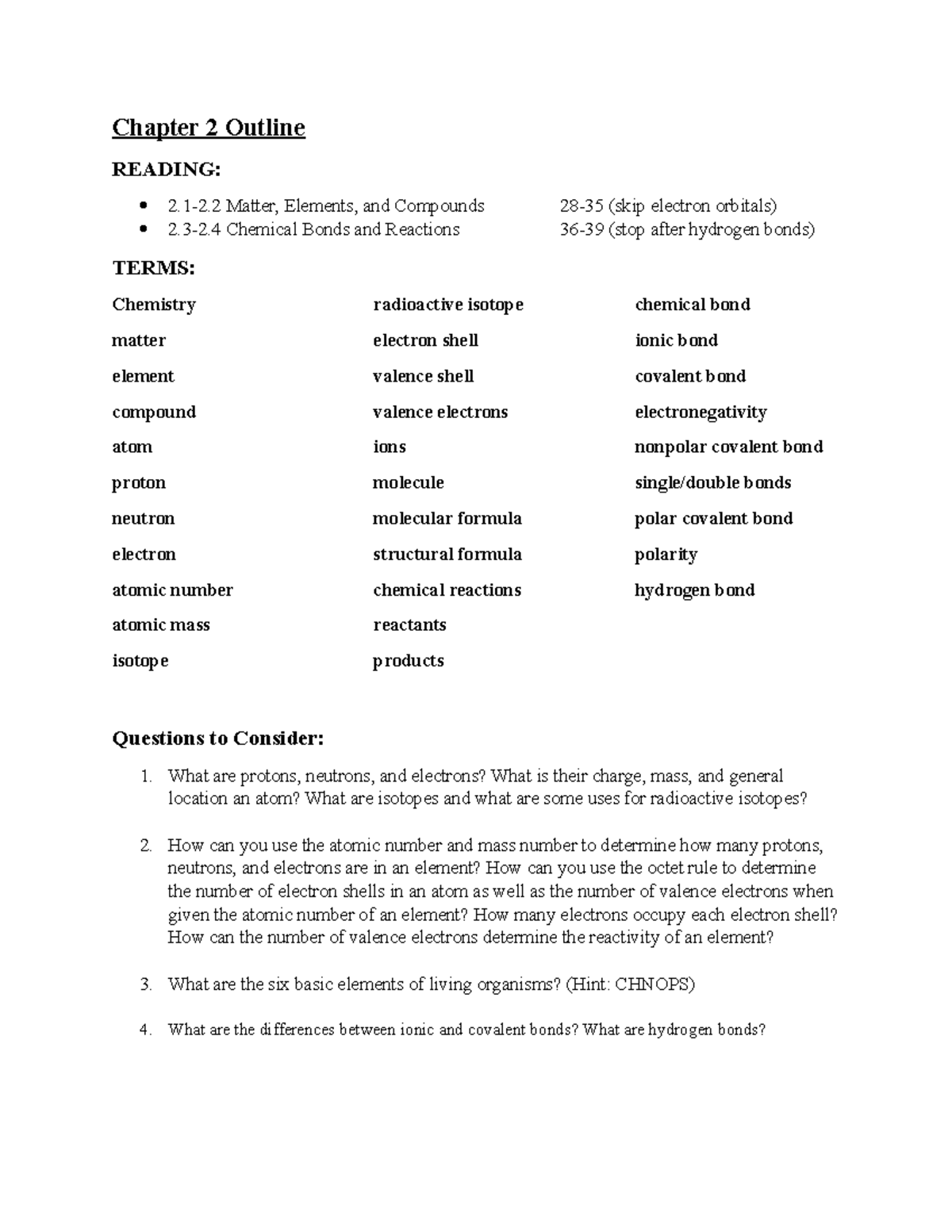 Chapter 02 Outline - Lecture notes Test 1 - Chapter 2 Outline READING ...
