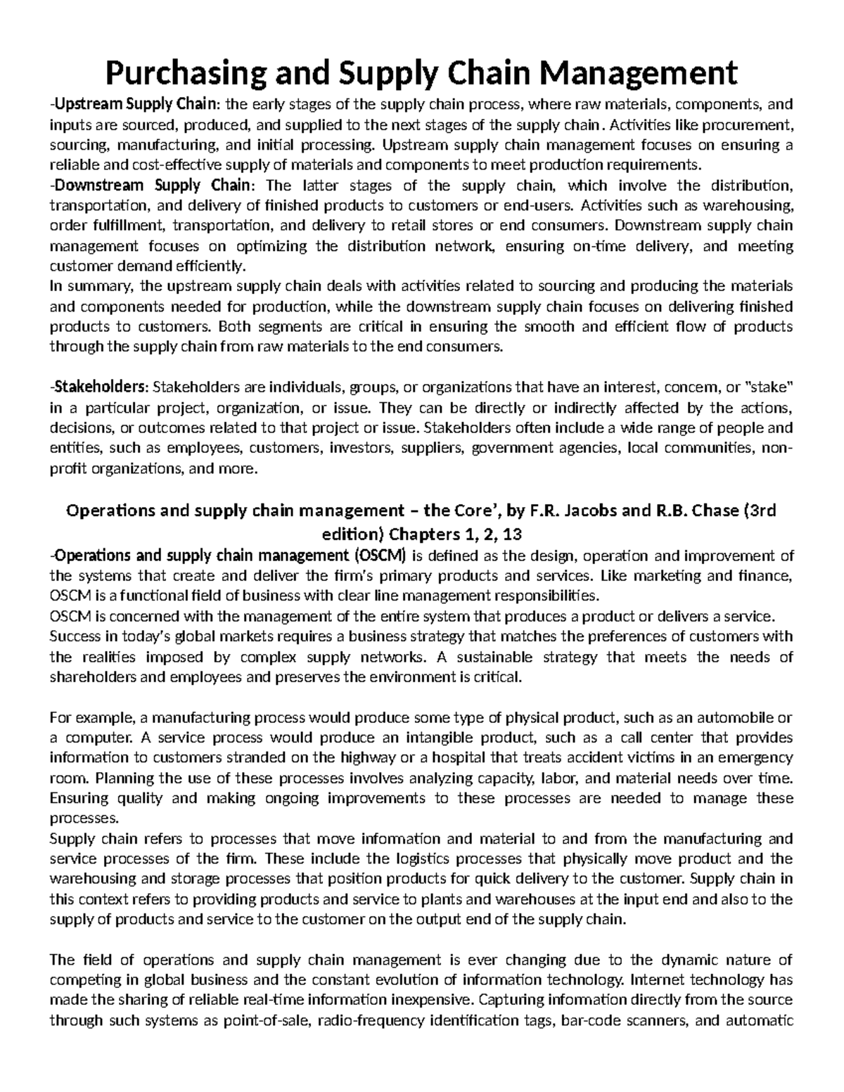 Notes - Purchasing and Supply Chain Management Upstream Supply Chain ...