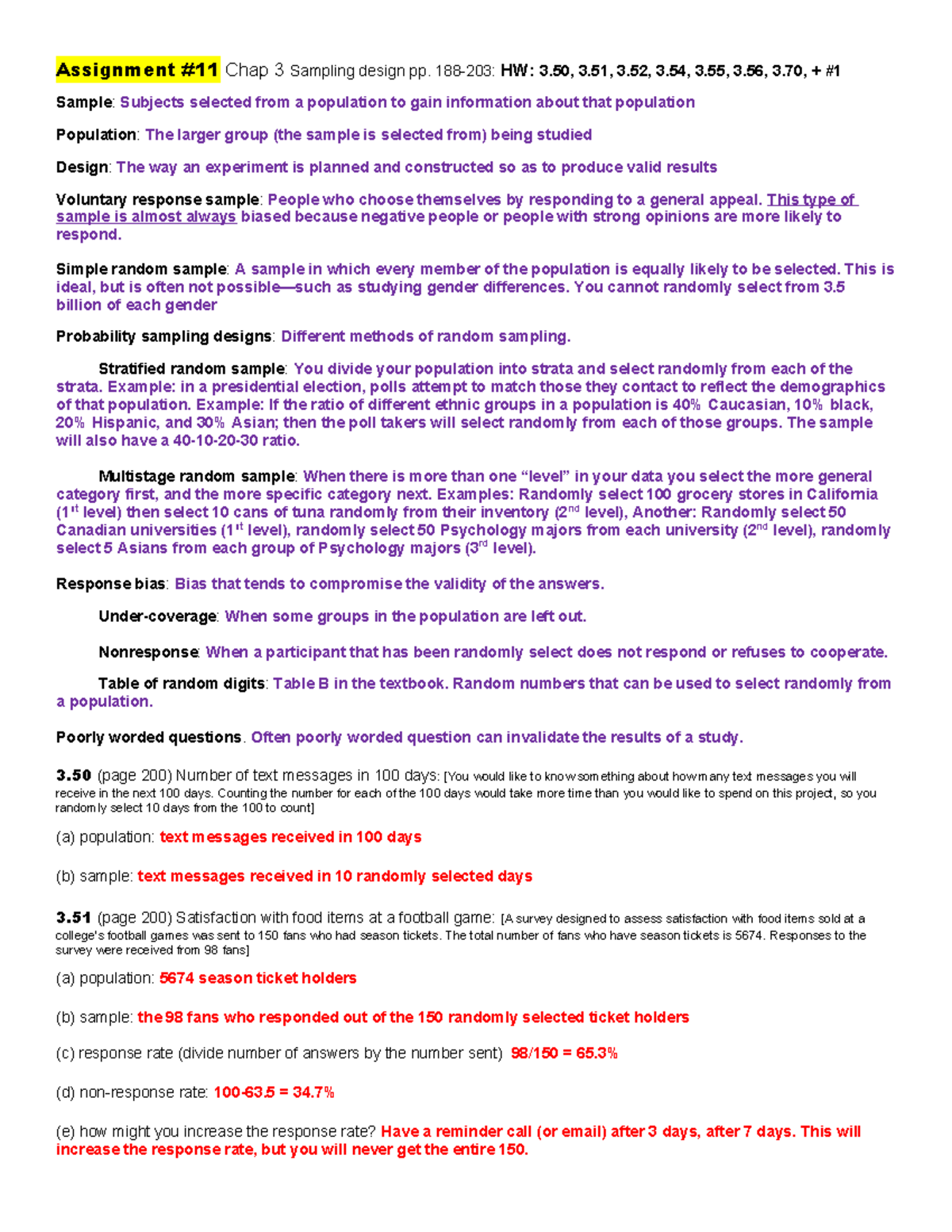 UA Stat Assignment #11 - George - Assignment #11 Chap 3 Sampling design pp. 188-203: HW: 3, 3, 3 ...