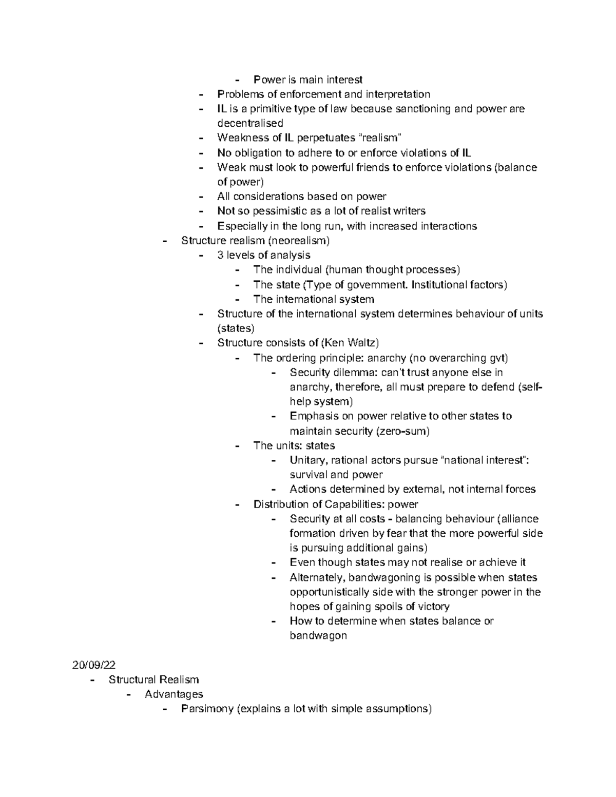 Classwork international law 8 - Power is main interest Problems of ...