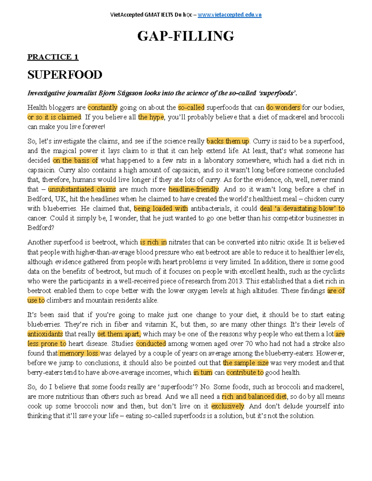 GAP- Filling - KEYS - Good - GAP-FILLING PRACTICE 1 SUPERFOOD ...