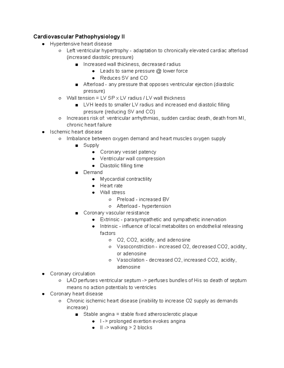 Patho Final - study guide notes - Cardiovascular Pathophysiology II ...