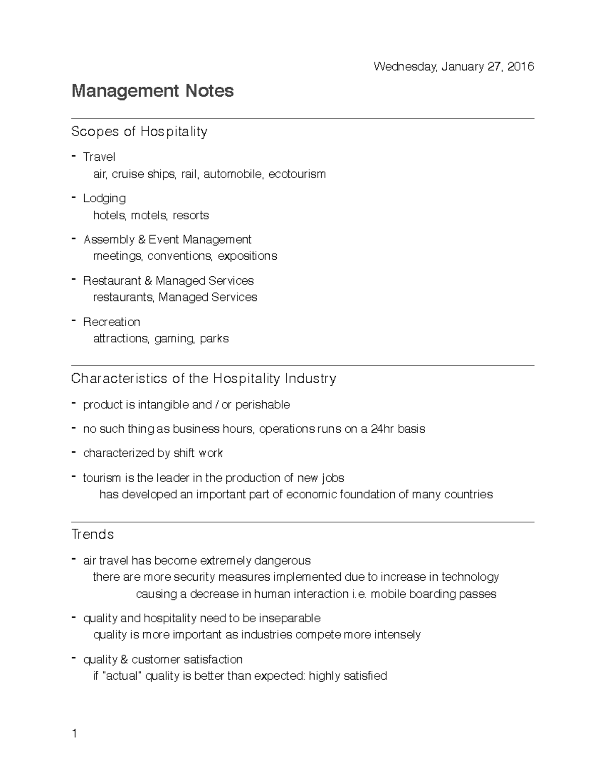 Management Notes pdf - Management Notes Scopes of Hospitality - Travel ...