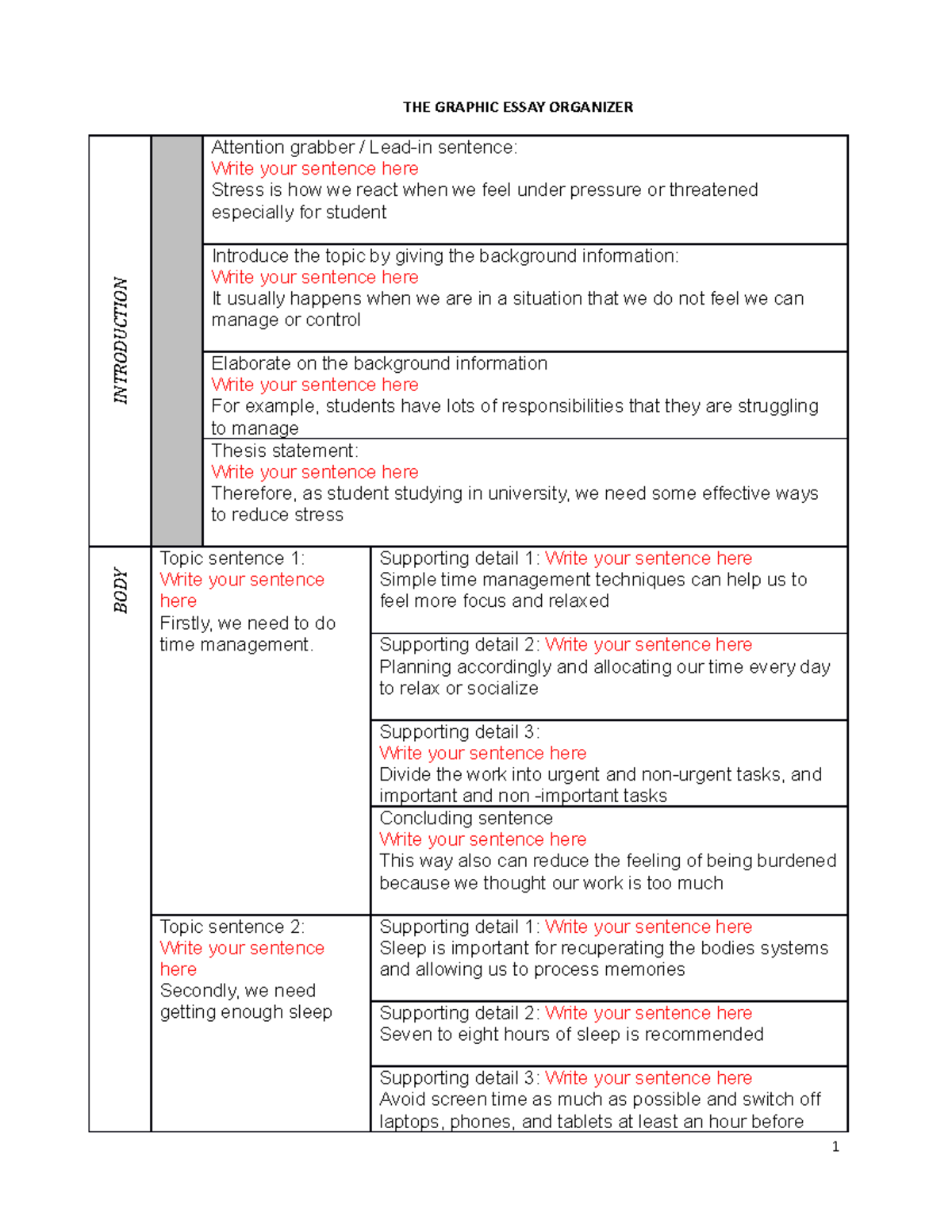 Graphic Essay Organizer (1) - THE GRAPHIC ESSAY ORGANIZER INTRODUCTION ...