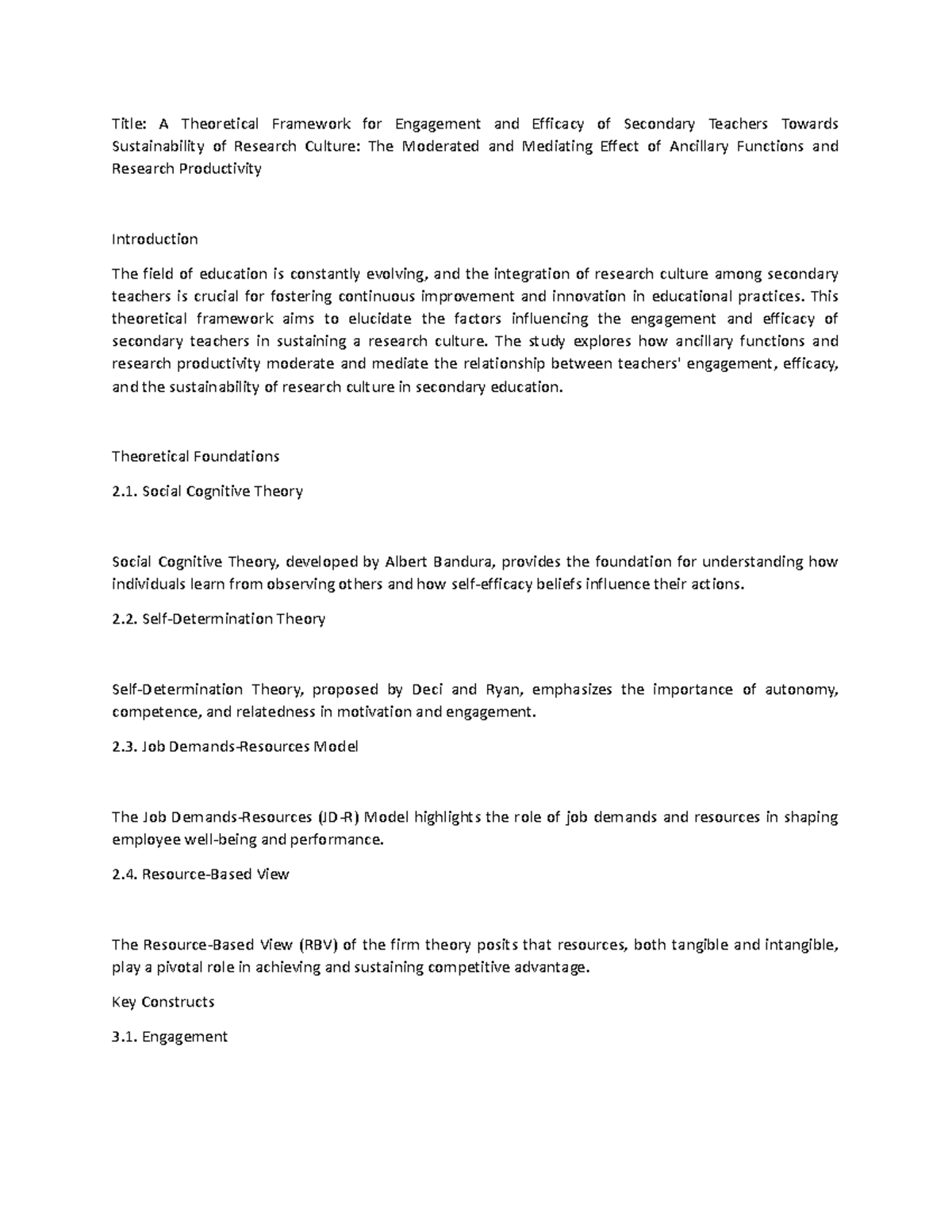 FILE for Ti Tle Proposal - Title: A Theoretical Framework for ...
