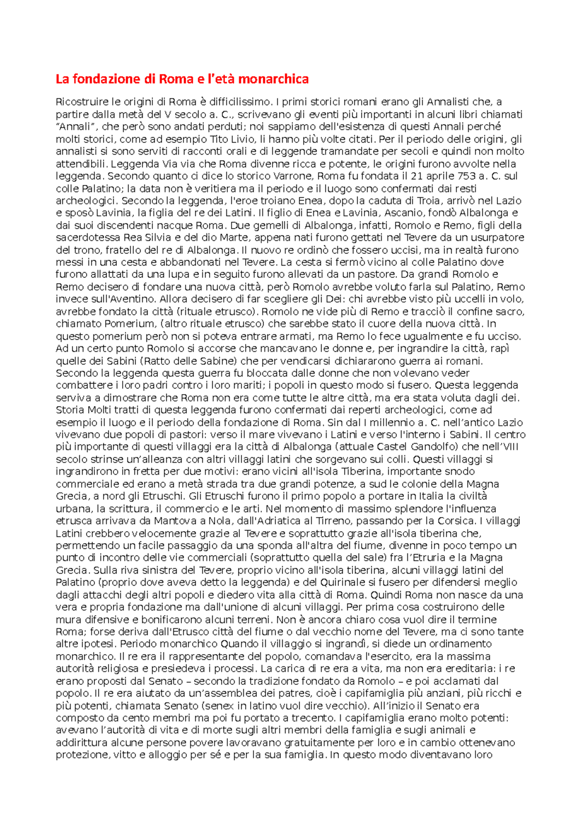 storia della Roma antica - La fondazione di Roma e l'età monarchica ...