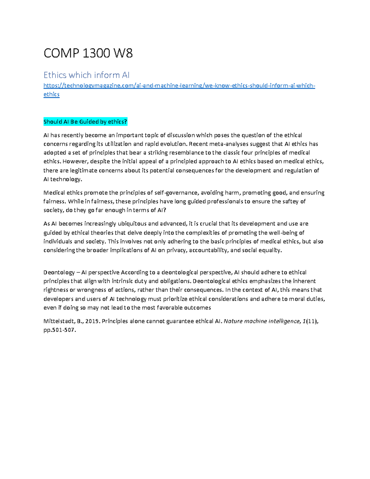 COMP 1350 W8 - COMP 1300 W Ethics which inform AI - Studocu