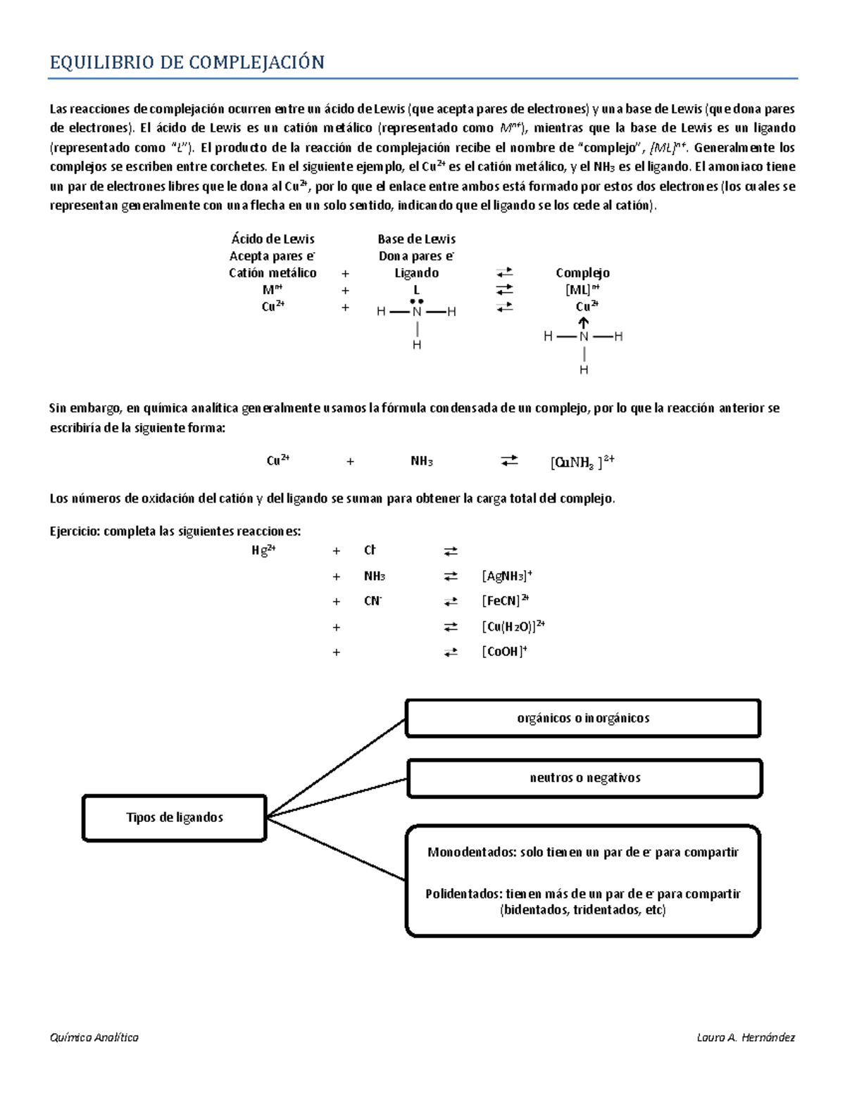 Equilibrio DE Complejación - EQUILIBRIO DE COMPLEJACIO N Las reacciones ...