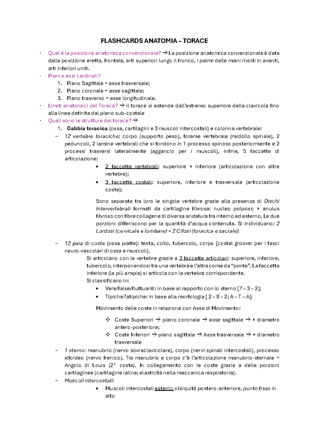 PDF- MOD. 1 Torace - Riassunto Anatomia Umana - FLASHCARDS ANATOMIA ...