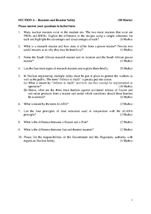 PHYS2011-Reactor Physics Term Test 2020 - University of the ...