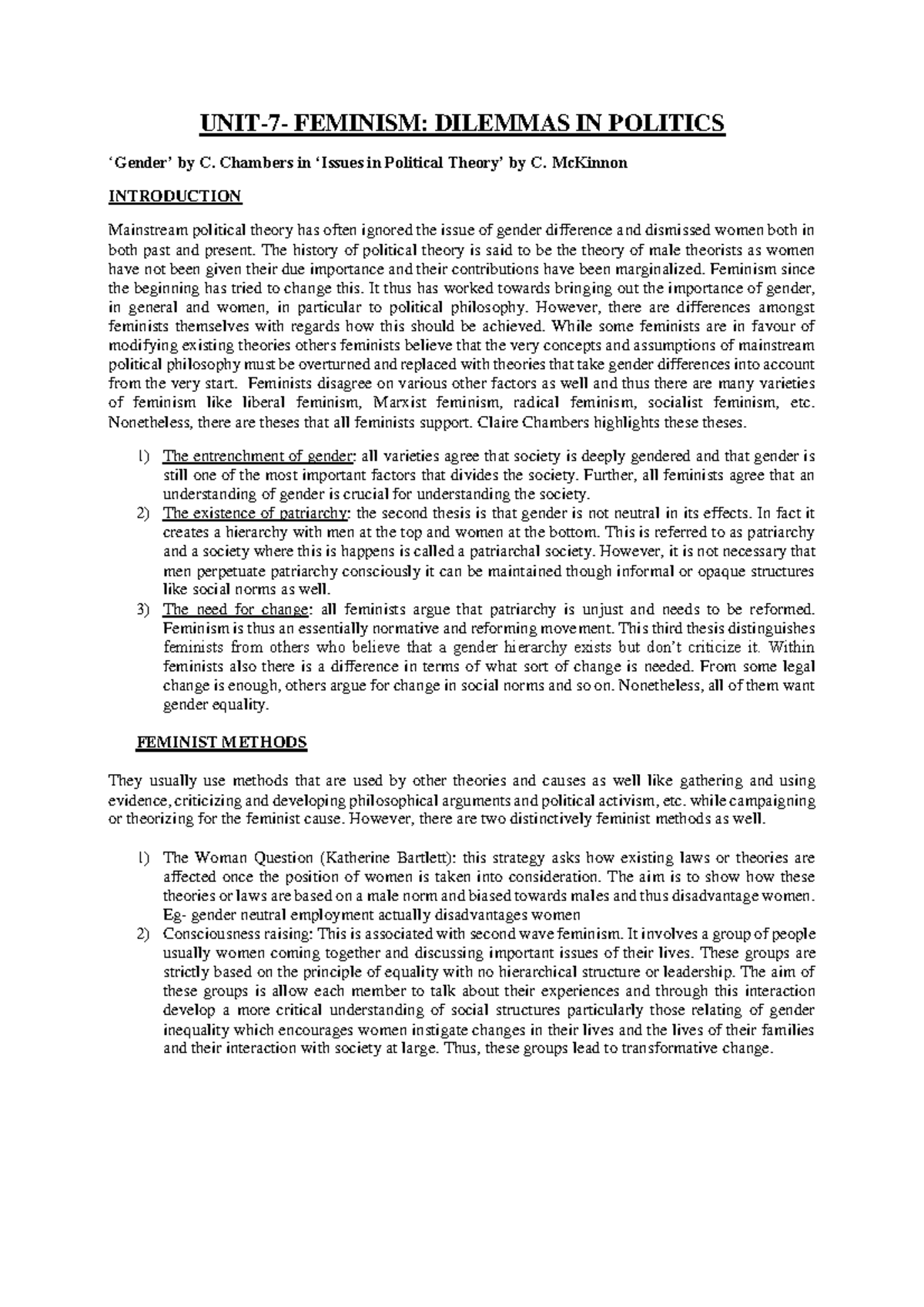 DIP- UNIT-7 Feminism - mzmzmz - Classical Political Philosophy - Delhi ...