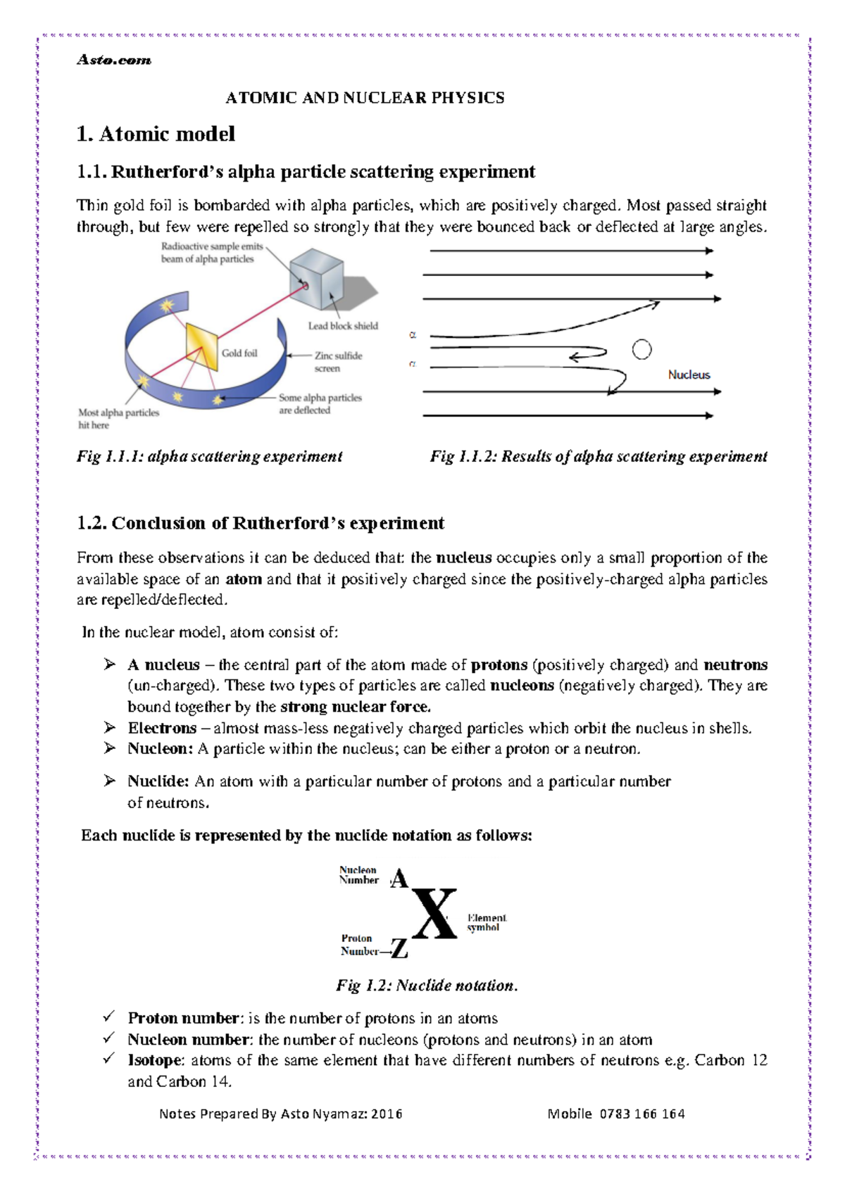 Atomic AND Nuclear Physics - ATOMIC AND NUCLEAR PHYSICS 1. Atomic model ...