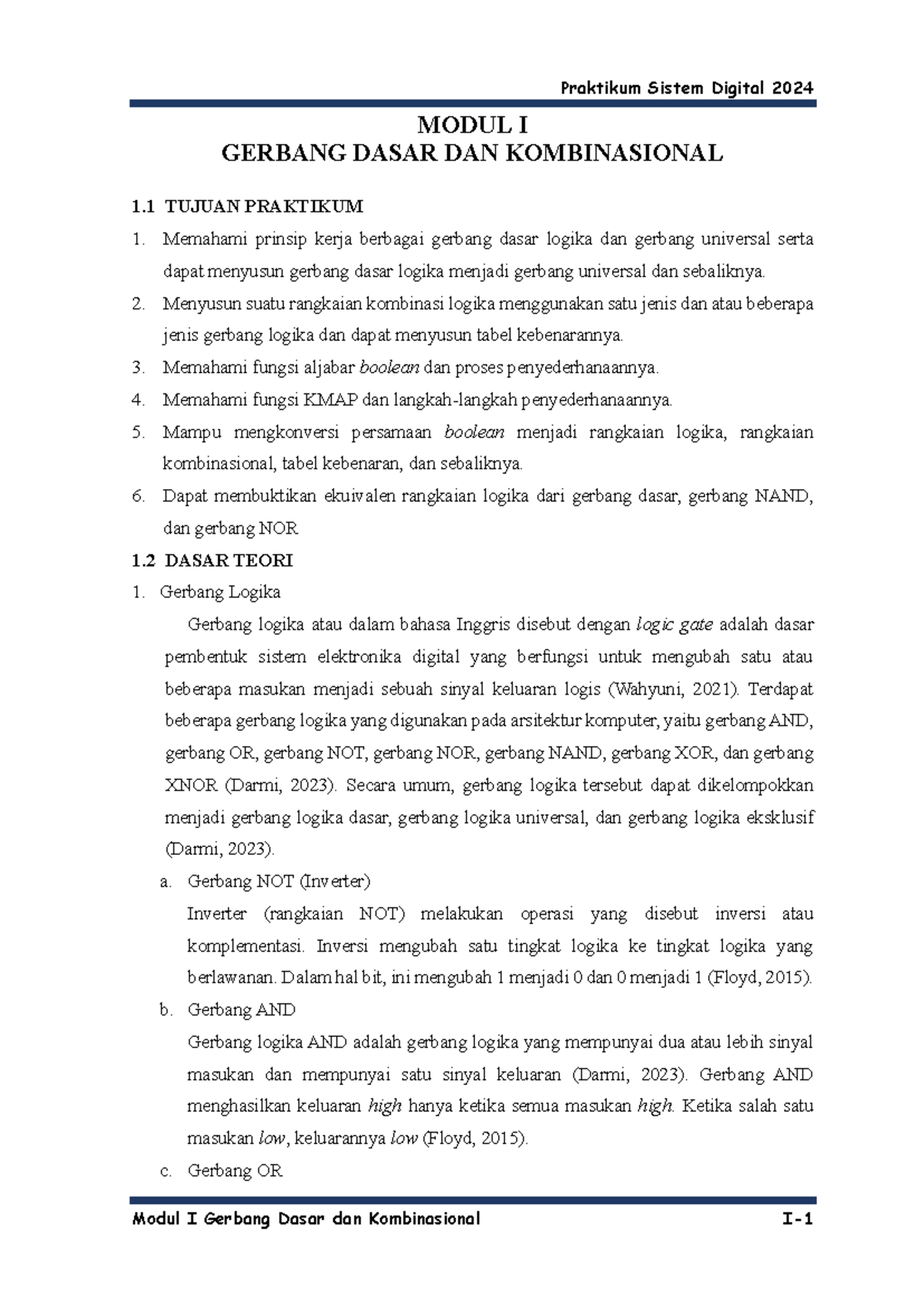 F1D02410063 Laporan Modul 1 - MODUL I GERBANG DASAR DAN KOMBINASIONAL 1 ...