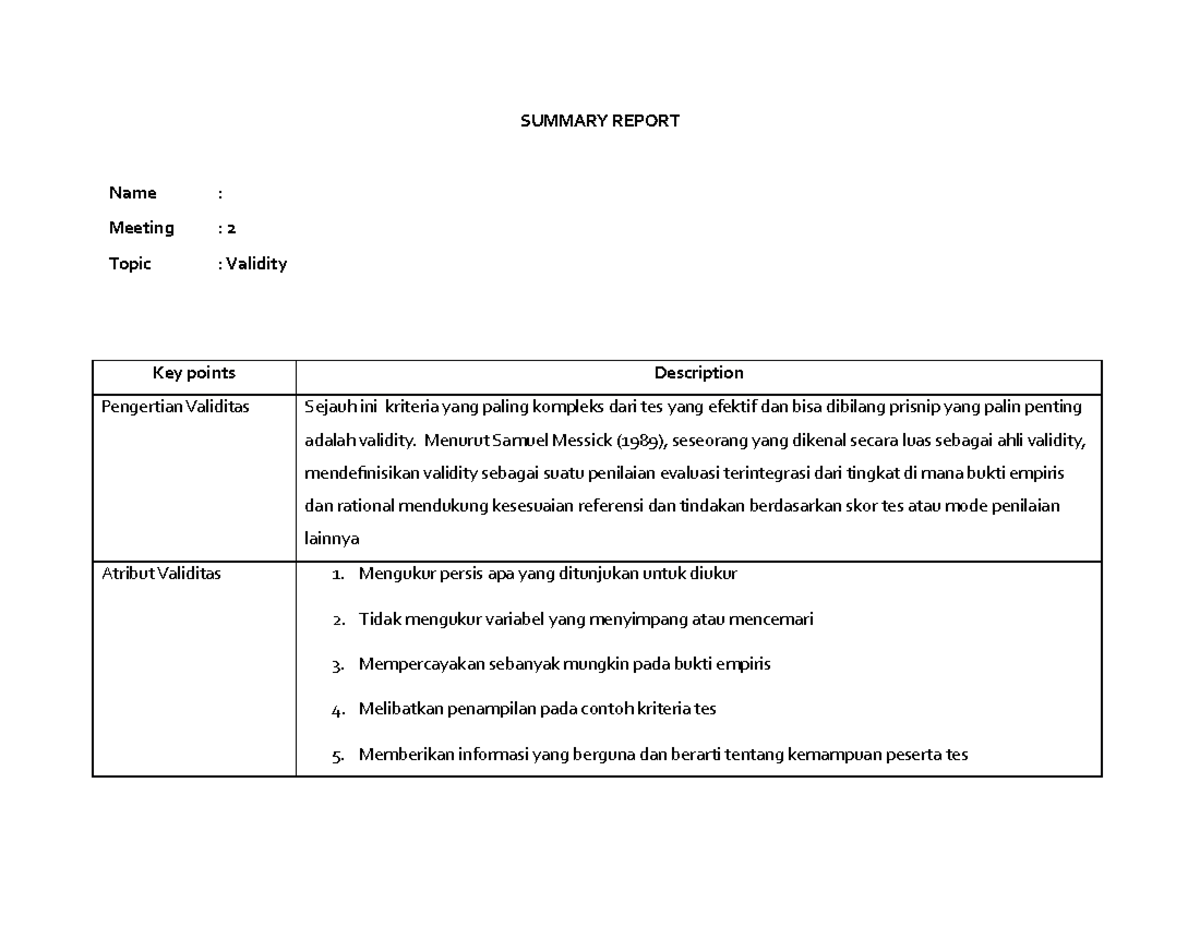 Summary Lang-Asses Meeting 2 - SUMMARY REPORT Name : Meeting : 2 Topic ...
