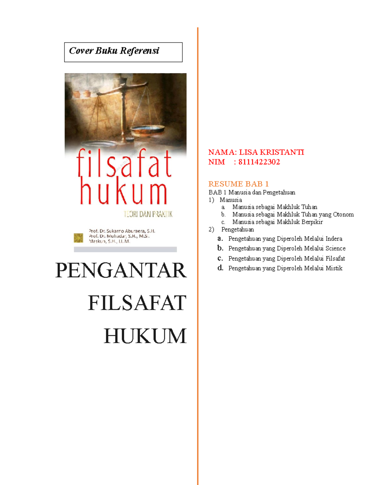 Resume Bab 1 Filsafat Hukum - Cover Buku Referensi PENGANTAR FILSAFAT ...