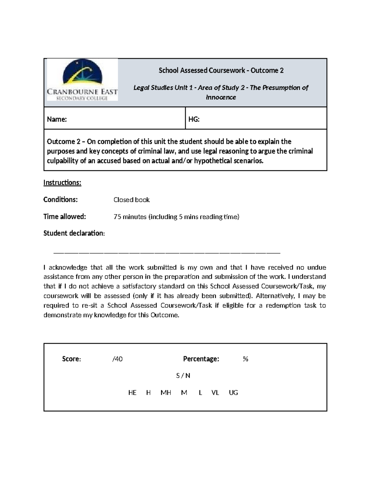 Practice SAC questions - School Assessed Coursework - Outcome 2 Legal ...