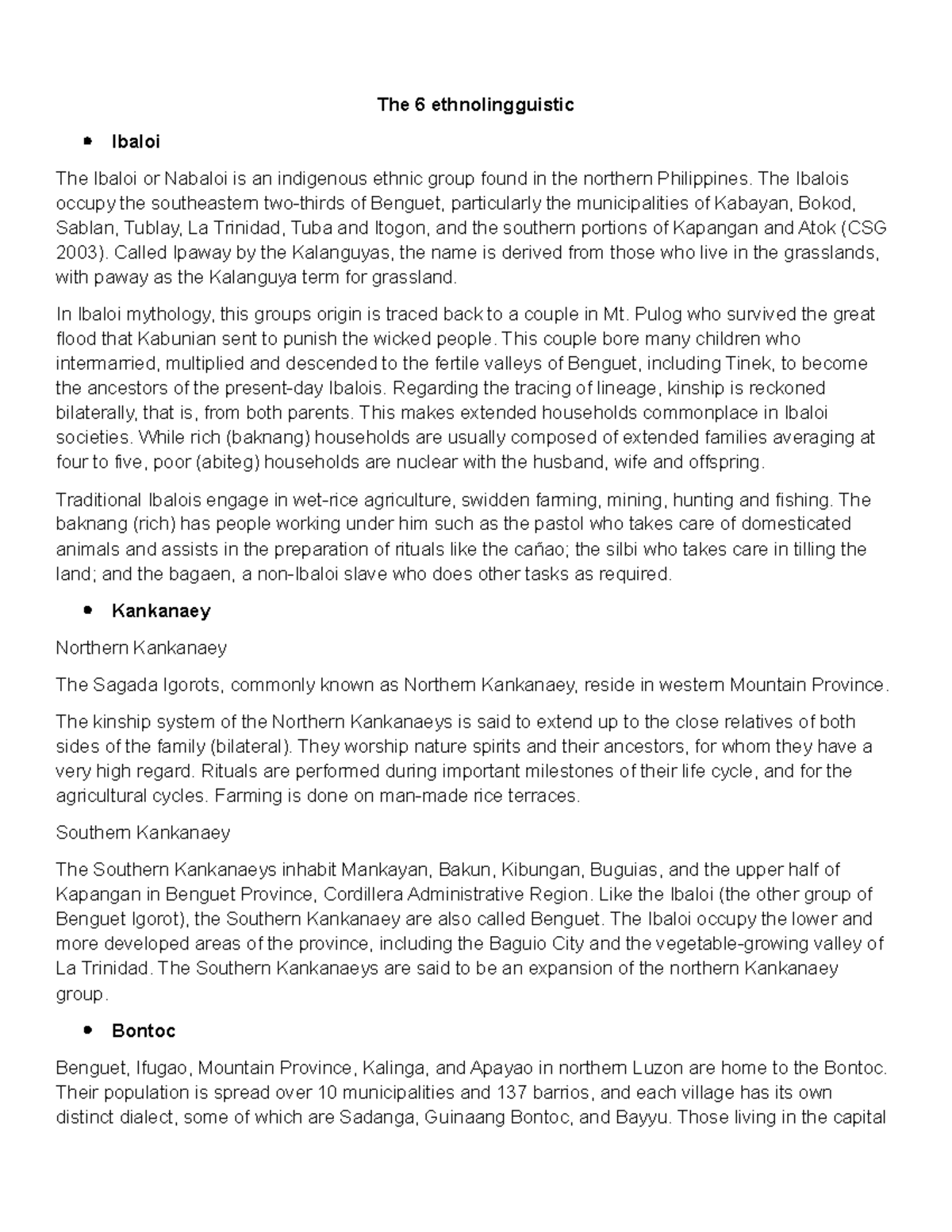 PE Ethnolinguistic - 6 ETHNOLINGG UISTIC - The 6 ethnolingguistic ...