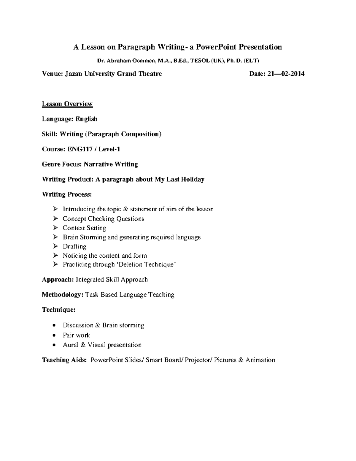 A Lesson on Paragraph Writing a Power Poi - A Lesson on Paragraph ...