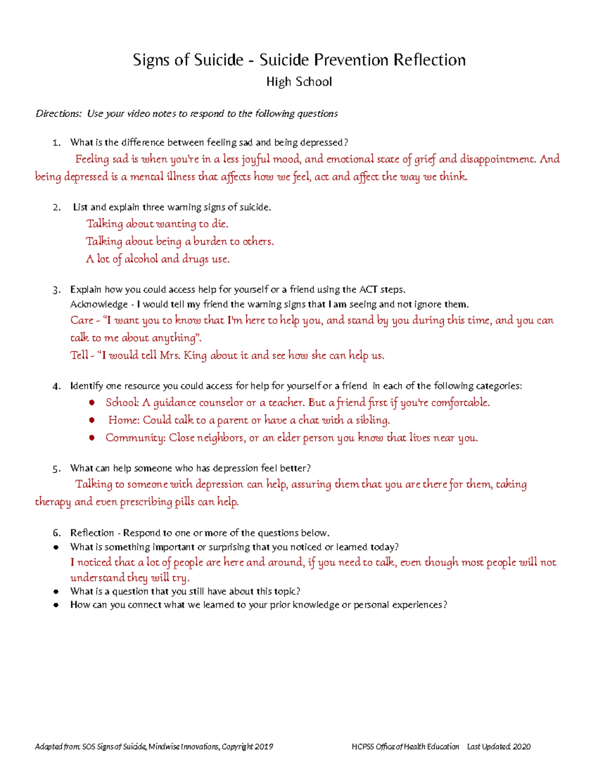 SOS Suicide Prevention Reflection - Signs of Suicide - Suicide ...