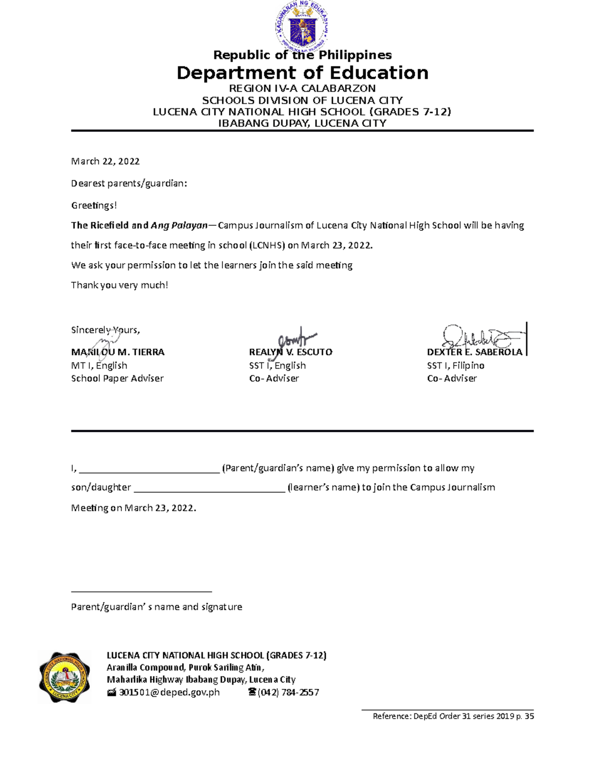 Parents-permit-meeting - Republic of the Philippines Department of ...