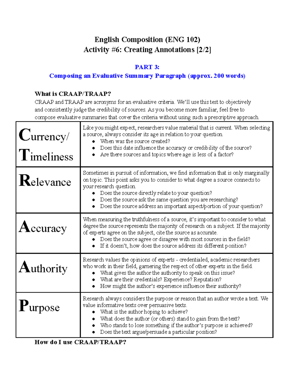 English Lecture Activity Six - English Composition (ENG 102) Activity ...