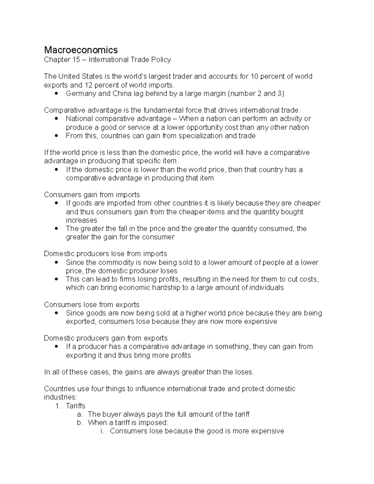 Chapter 15 (International Trade Policy) - Macroeconomics Chapter 15 ...