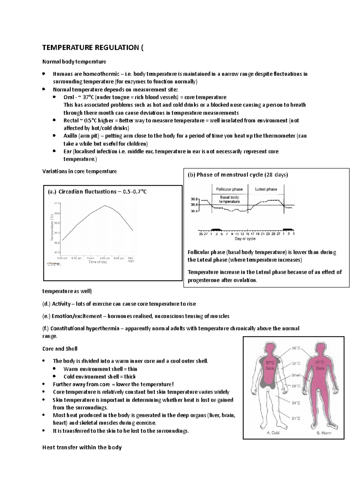 Physl 2201 -Tempregualtion - TEMPERATURE REGULATION ( Normal body ...