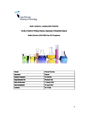 Prac Report 4: Dilutions and a calibration curve. - BHSC: MEDICAL ...