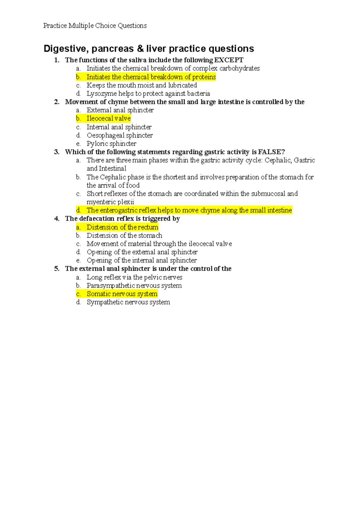 **DIgestion, pancreas, liver practice MCQs - Practice Multiple Choice ...