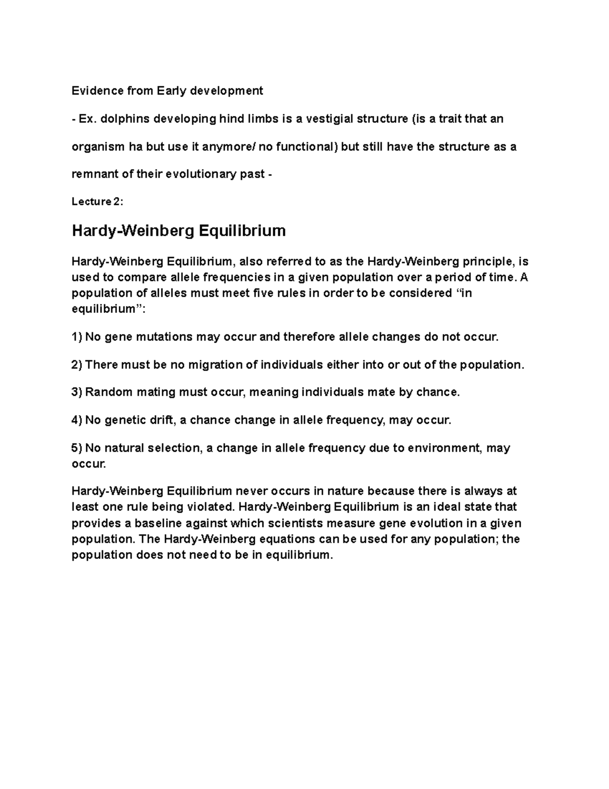 Bio 101 Week 3 Lecture 1 - Hardy-Weinberg Equilibrium Hardy-Weinberg ...
