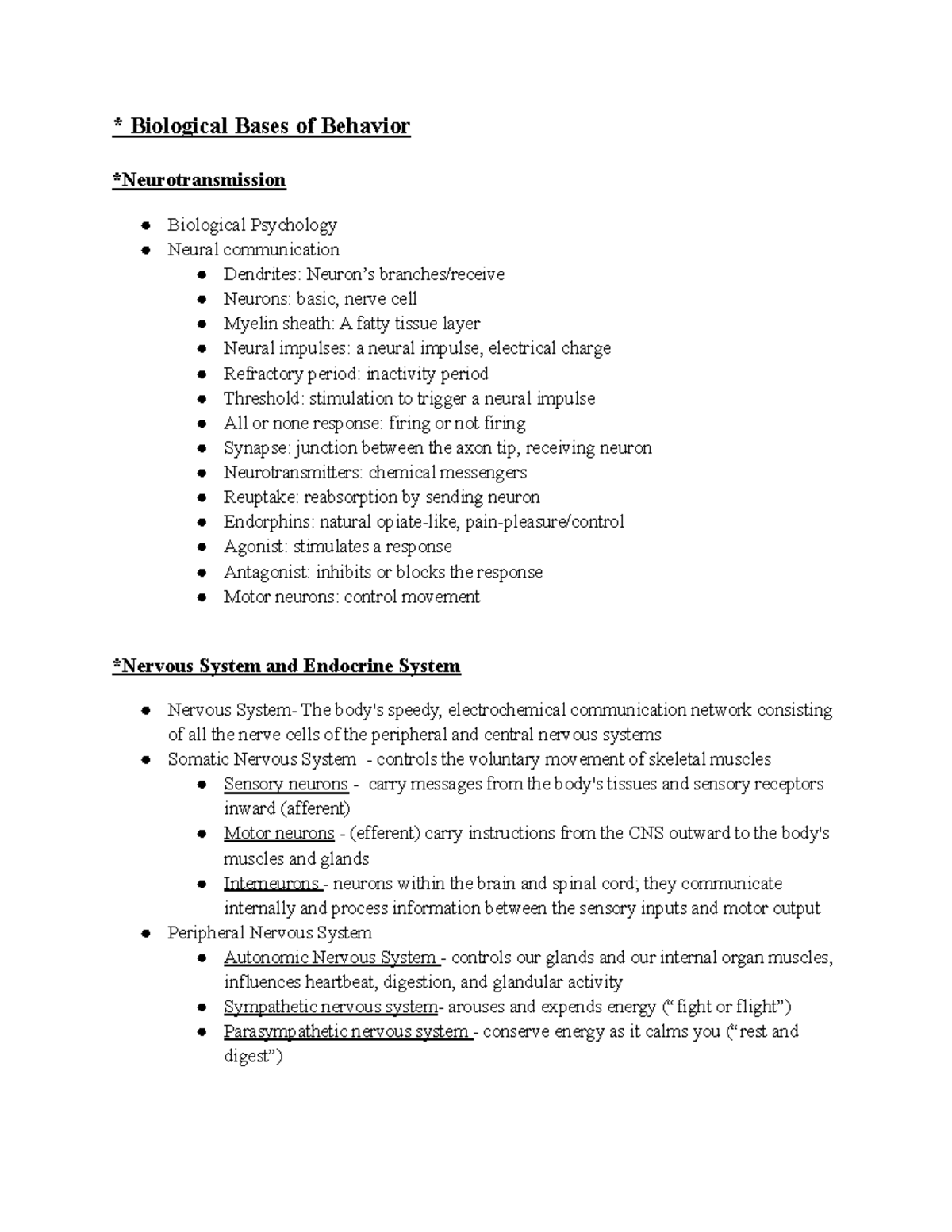 BIOLOGICAL BASES OF BEHAVIOR* - * Biological Bases of Behavior ...