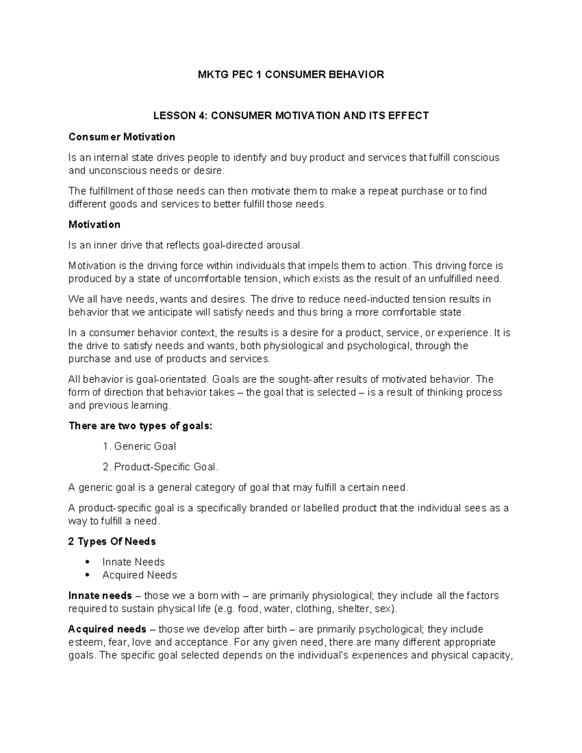 MKTG PEC 1 Consumer Behavior Midterm - MKTG PEC 1 CONSUMER BEHAVIOR ...