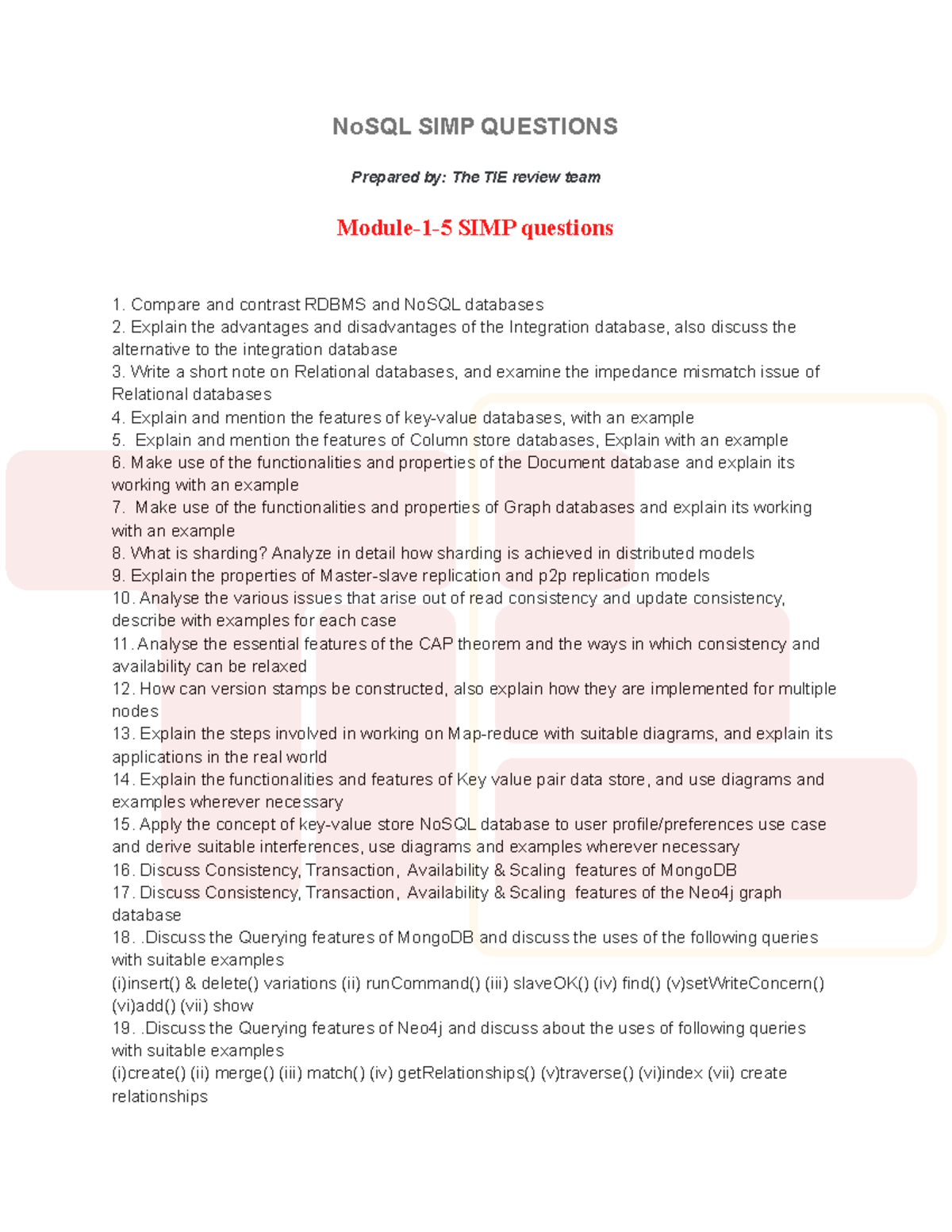Nosql - NoSQL SIMP QUESTIONS Prepared by: The TIE review team Module-1 ...