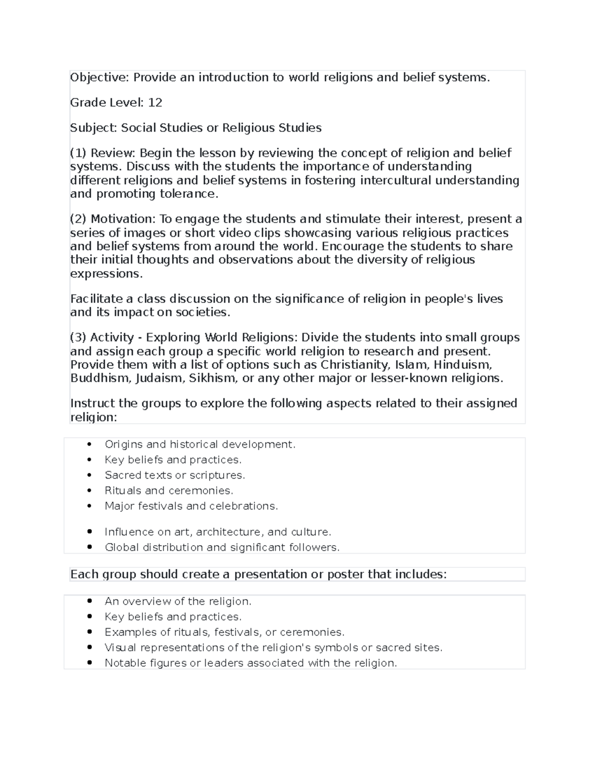 21st PART 1 - Objective: Provide an introduction to world religions and ...