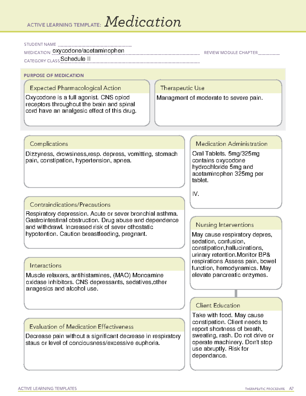 ALT SIM Oxy-Aceta - SIM Prework - ACTIVE LEARNING TEMPLATES TherapeuTic ...